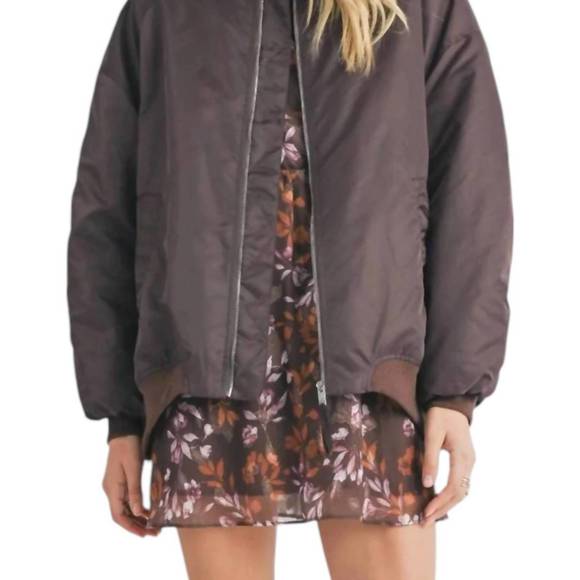 Sage | Jackets & Coats | New Sage The Label Mila Shirred Sleeve Oversized Bomber Jacket In Black ...